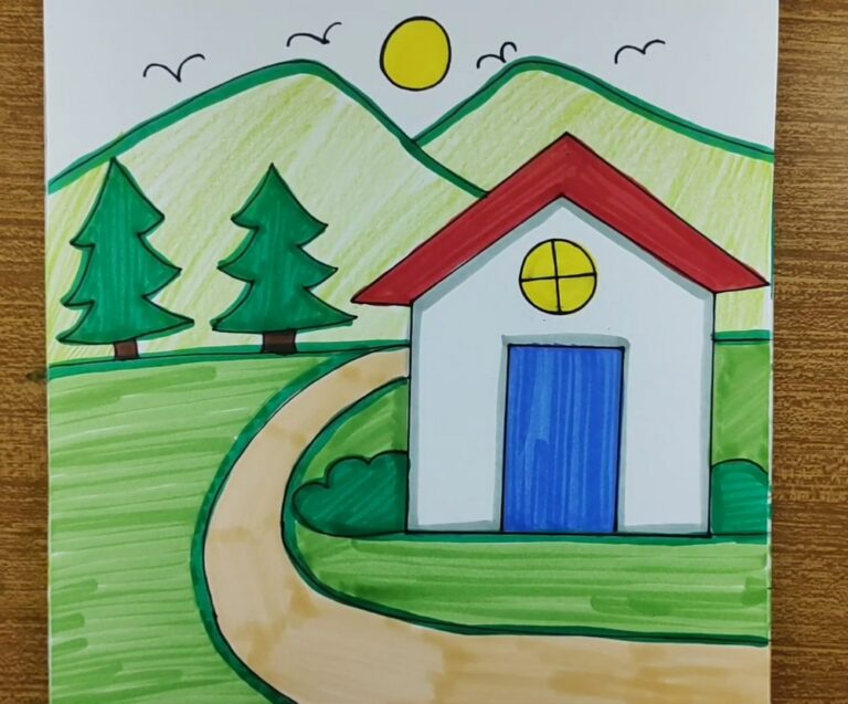 Easy Colorful House Drawing - Draw And Colour
