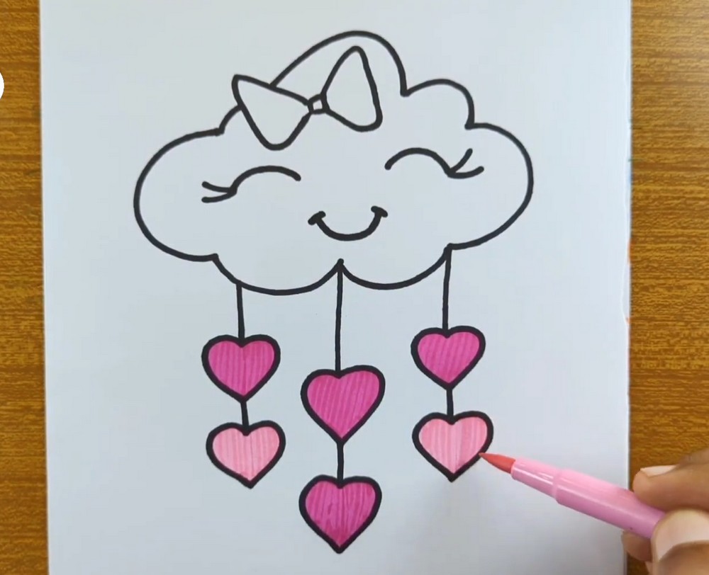 How to Draw Cute Cloud with Hearts - Draw And Colour