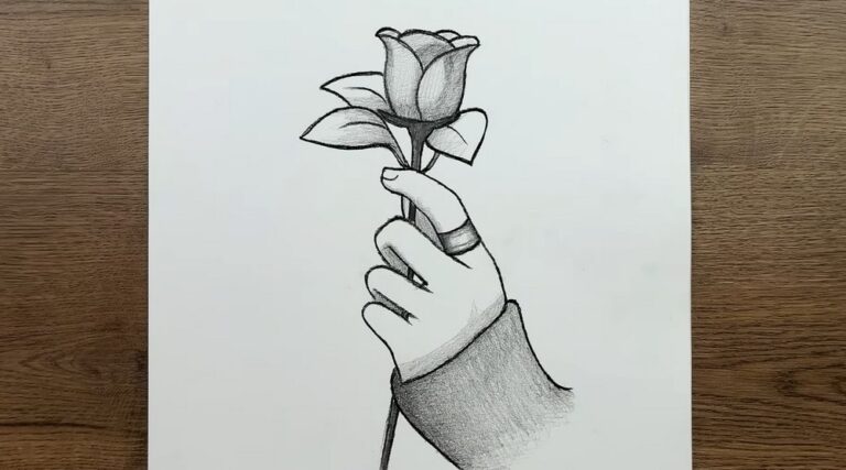 How To Draw A Hand Holding Rose - Draw And Colour