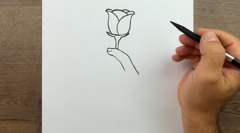 How To Draw A Hand Holding Rose - Draw And Colour