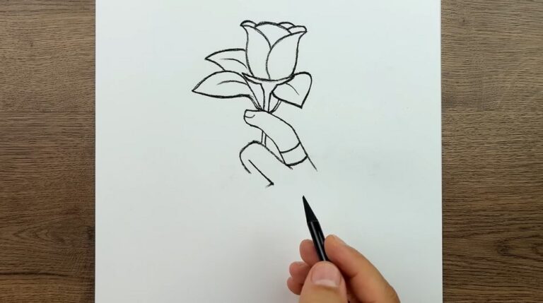 How To Draw A Hand Holding Rose - Draw And Colour