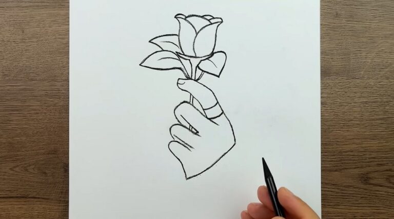 How To Draw A Hand Holding Rose - Draw And Colour