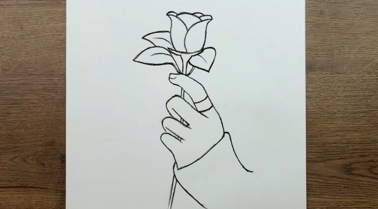 How To Draw A Hand Holding Rose - Draw And Colour