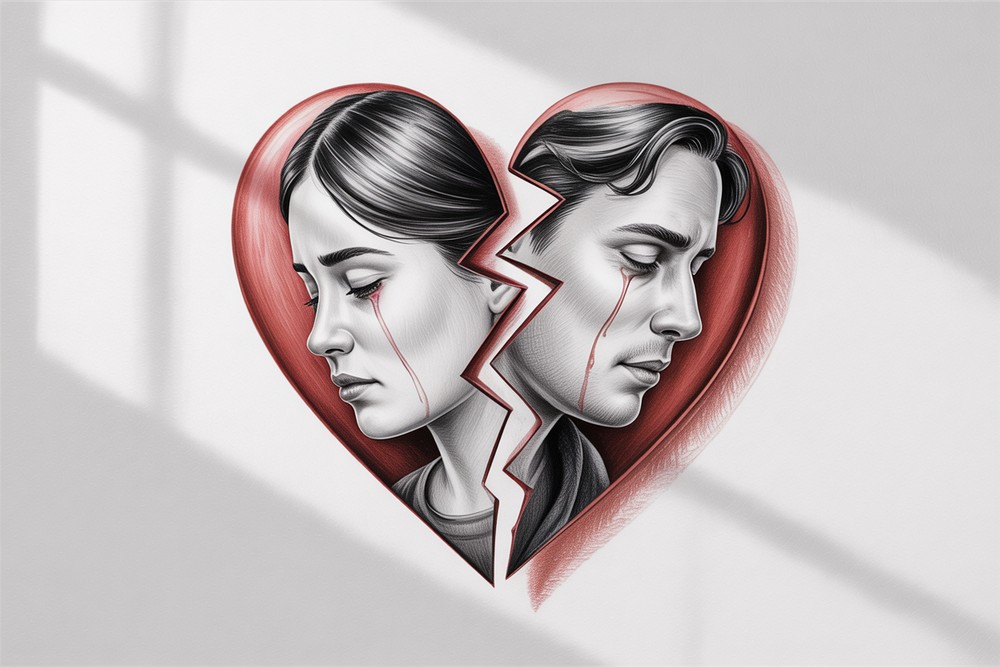 Boy and Girl with a Broken Heart Drawings - Draw And Colour