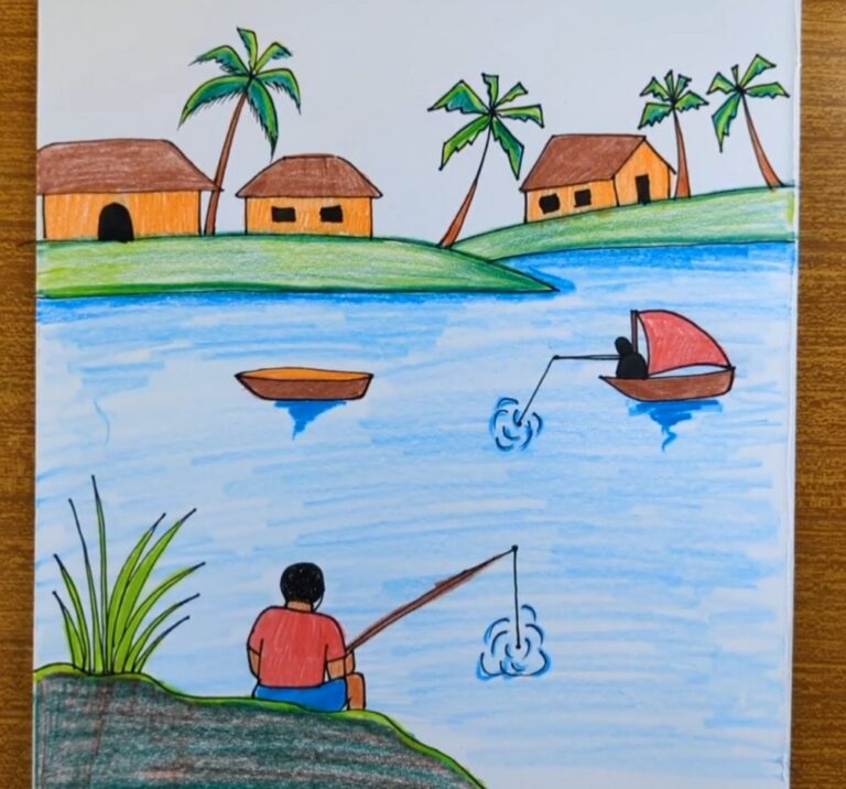 How to Draw & Color Village Scenery - Draw And Colour